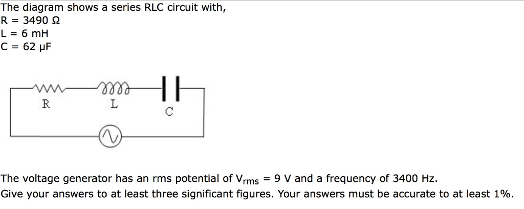 Solved The diagram shows a series RLC circuit with, R = 3490 | Chegg.com
