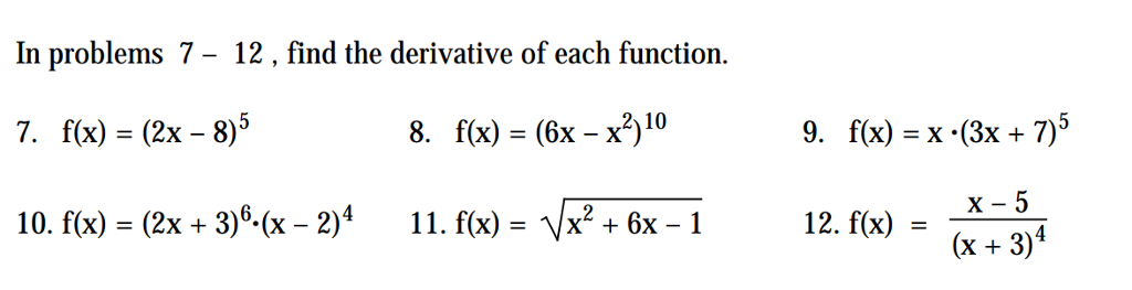 Solved In problems 7- 12, find the derivative of each | Chegg.com