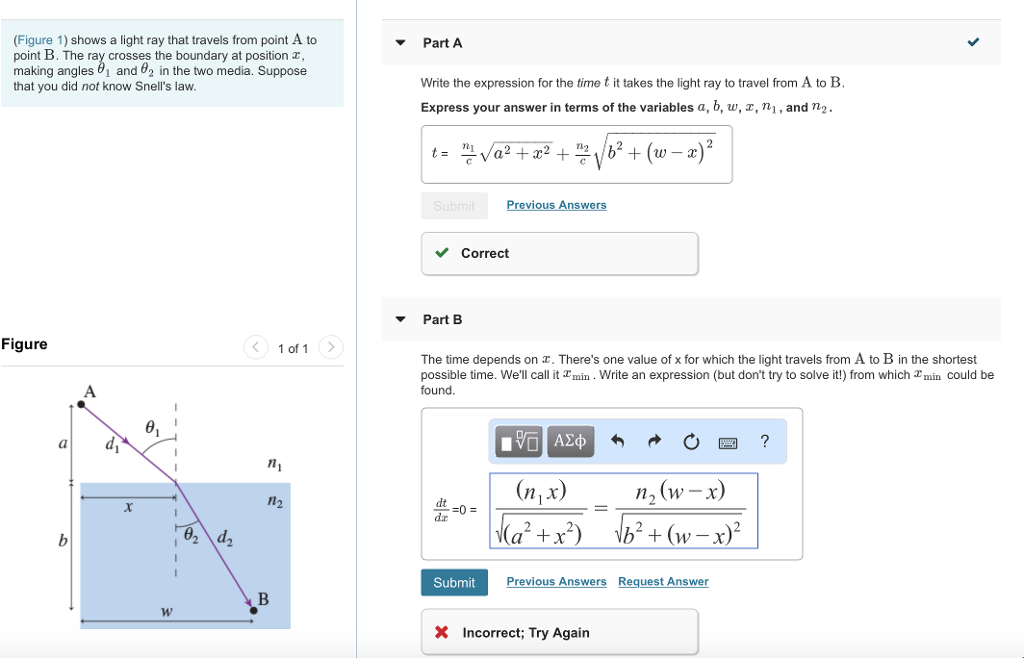 Solved (Figure 1) shows a light ray that travels from point | Chegg.com