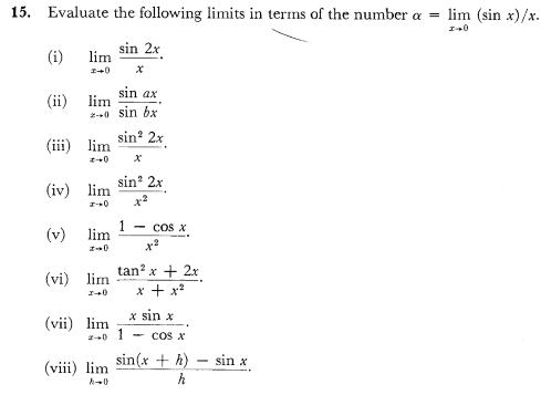 Solved 15. Evaluate the following limits in terms of the | Chegg.com