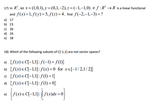Solved 17) in R. let x = (1,0, l).y= (0,1,-2),;s (-1,--1,0). | Chegg.com