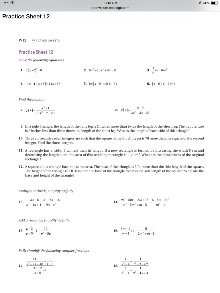 Solved Pad令 5:33 PM * 66%- openvellum.ecollege.com Practice | Chegg.com