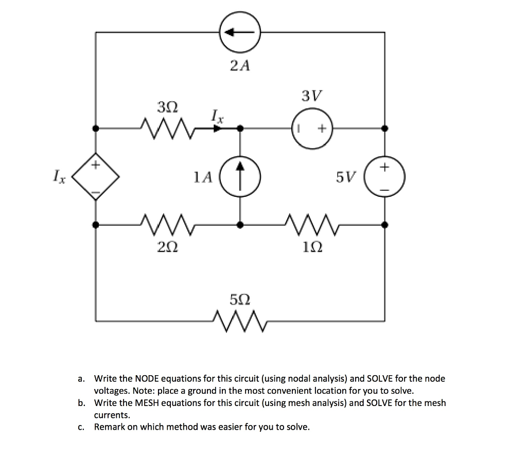 Solved 2A 3V 1A 5V 2Ω 1(2 5Ω Write the NODE equations for | Chegg.com