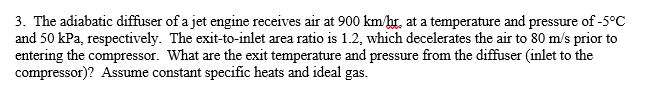 Solved 3. The adiabatic diffuser of a jet engine receives | Chegg.com