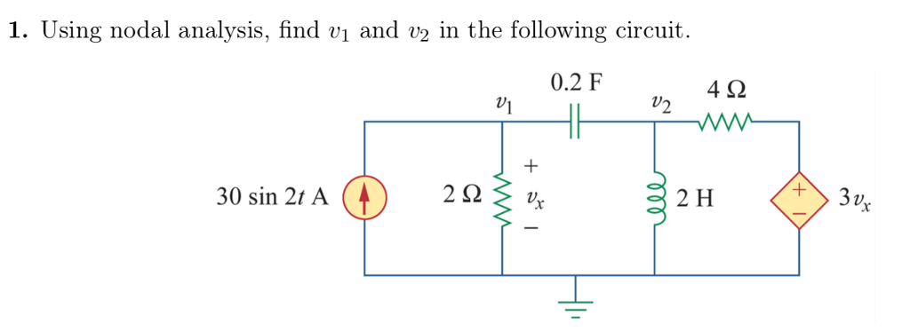 Solved 1· Using nodal analysis. find v1 and v2 in the | Chegg.com