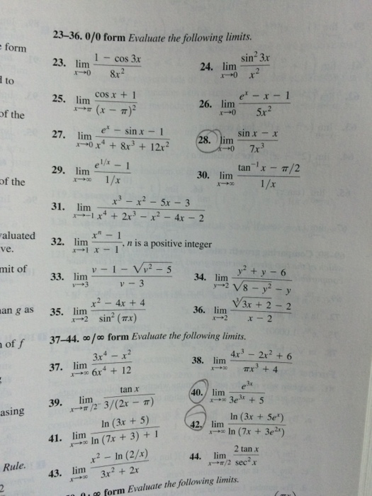 Solved 0/0 from Evaluate the following limits. lim x | Chegg.com