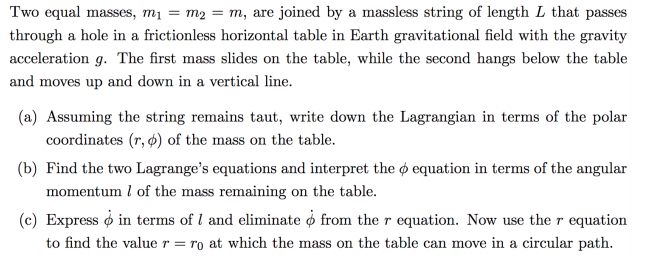 Solved Two equal masses, mi = m2 = m, are joined by a | Chegg.com
