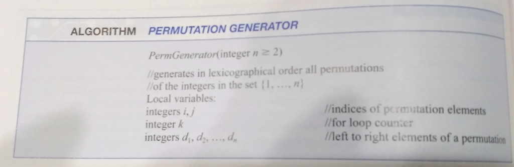 Solved ALGORITHM PERMUTATION GENERATOR PermGenerator(integer | Chegg.com