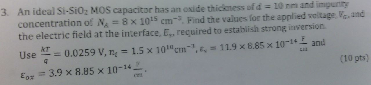 Solved An ideal Si-SiO2 MOS capacitor has an oxide thickness | Chegg.com