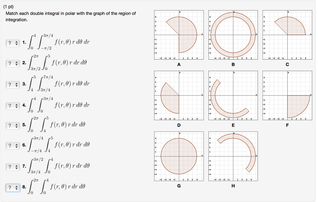 Solved Match each double integral in polar with the graph of | Chegg.com