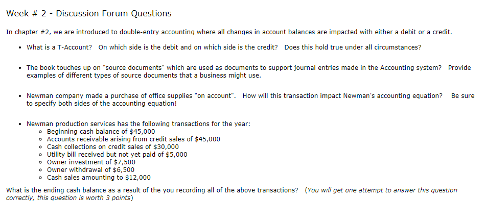 Solved week # 2-Discussion Forum Questions In chapter #2, we | Chegg.com