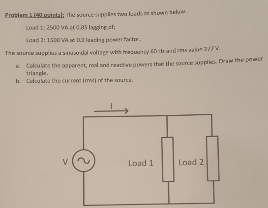 Solved Problem 1 (40 pointsl: The source supplies two loads | Chegg.com