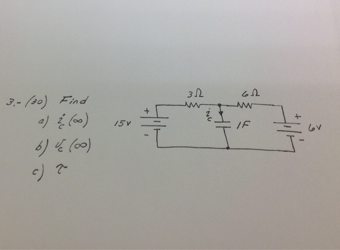 Solved 3(30) Find a) ic(infinity) b) vc(infinity) c) t | Chegg.com