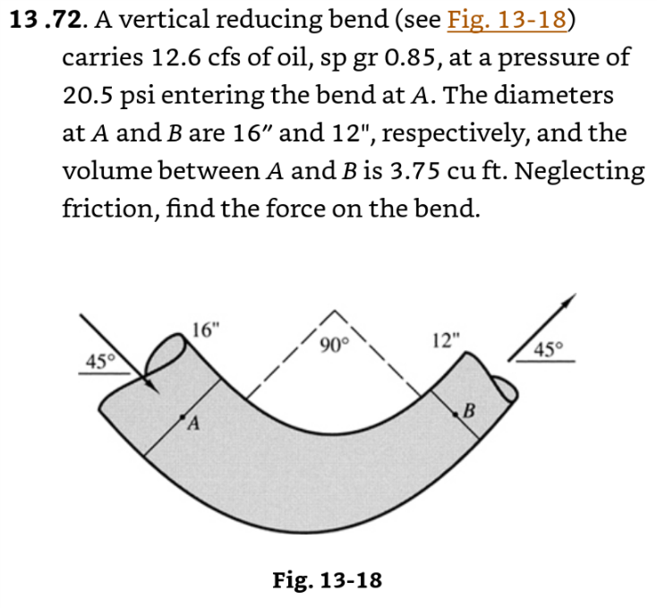 Solved A vertical reducing bend (see Fig. 13-18) carries | Chegg.com