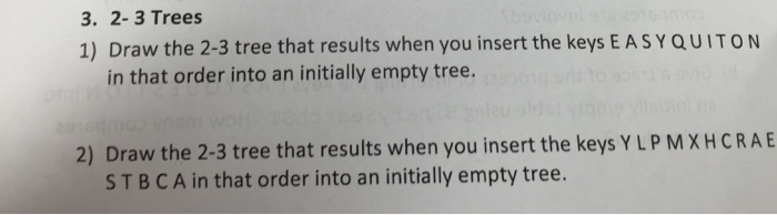 Solved Draw the 2-3 tree that results when you insert the | Chegg.com