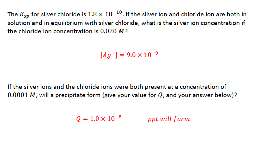 Solved sp solution and in equilibrium with silver chloride, | Chegg.com