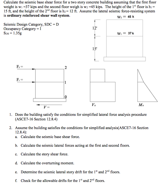 Calculate the seismic base shear force for a two | Chegg.com