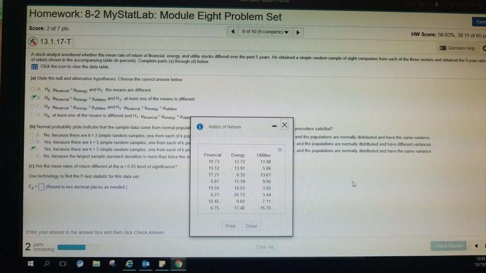 Solved Homework: 8-2 MyStatLab: Module Eight Problem Set | Chegg.com
