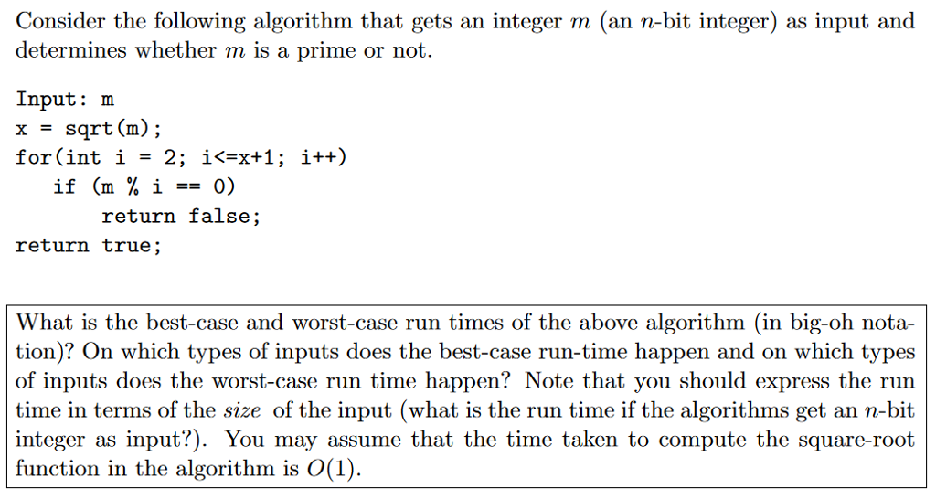 Solved Consider the following algorithm that gets an integer | Chegg.com