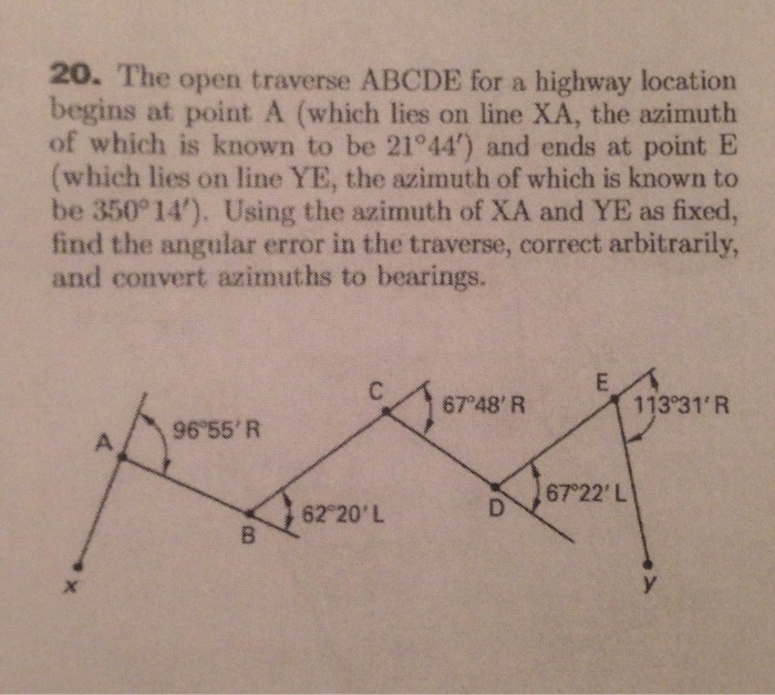 Solved The open traverse ABODE for a highway location begins | Chegg.com