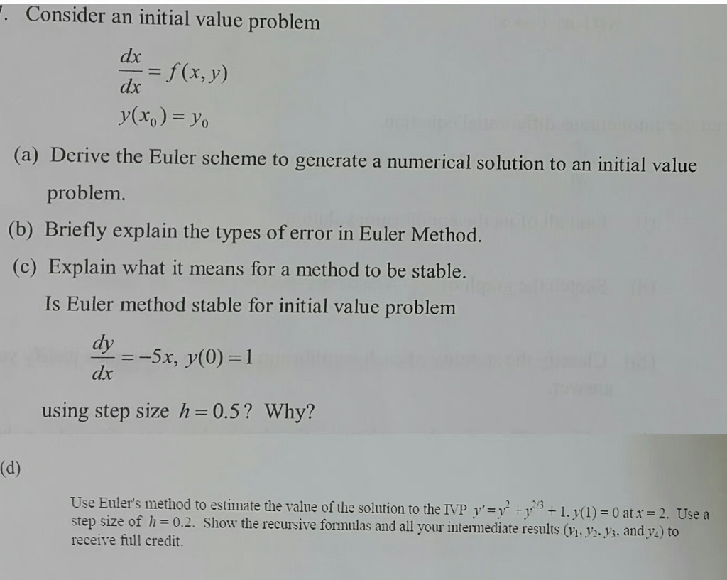 Solved Consider an initial value problem dx/dx = f(x, y) | Chegg.com