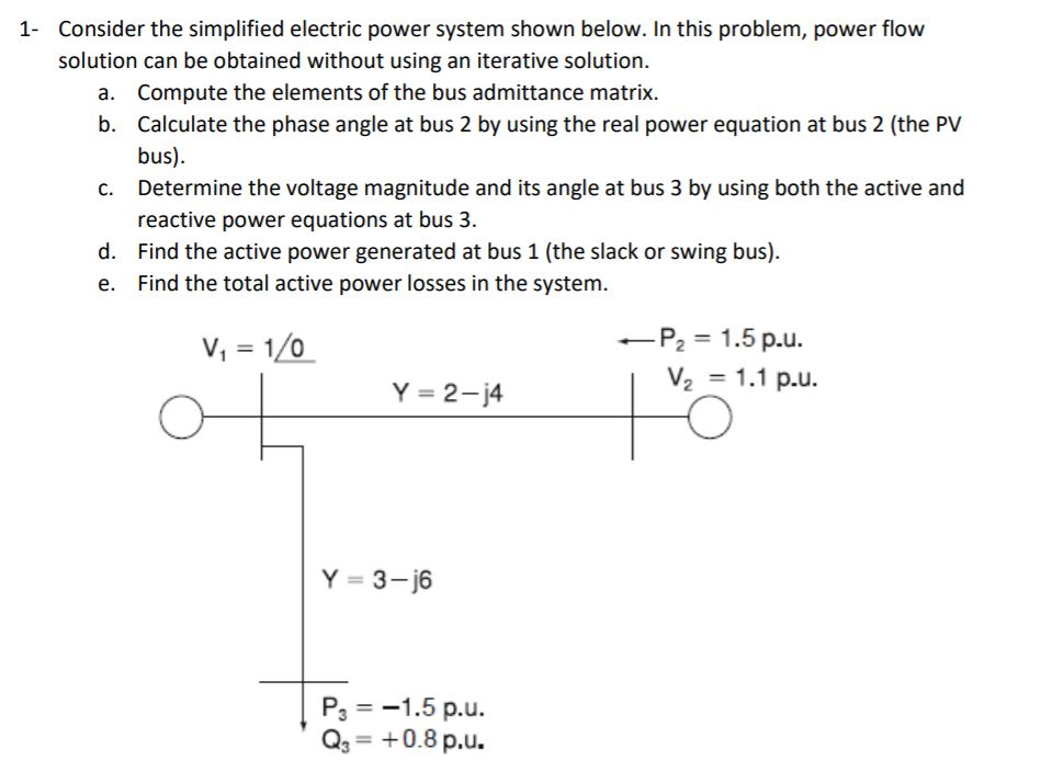 Solved Consider the simplified electric power system shown | Chegg.com