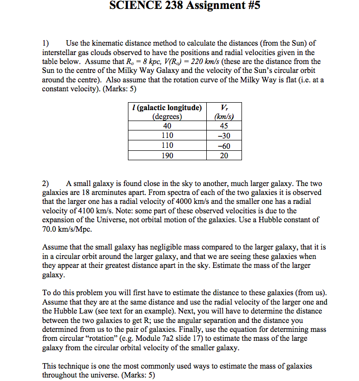 Solved SCIENCE 238 Assignment #5 1)Use the kinematic | Chegg.com
