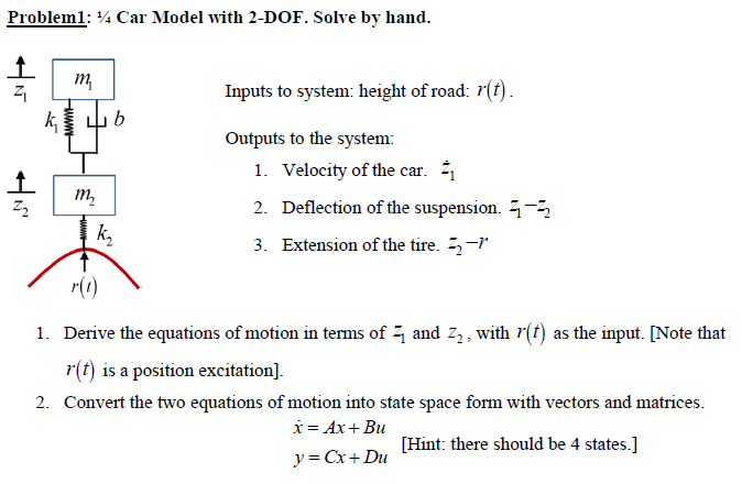 Solved Problem! : ¼ Car Model with 2-DOF. Solve by hand | Chegg.com