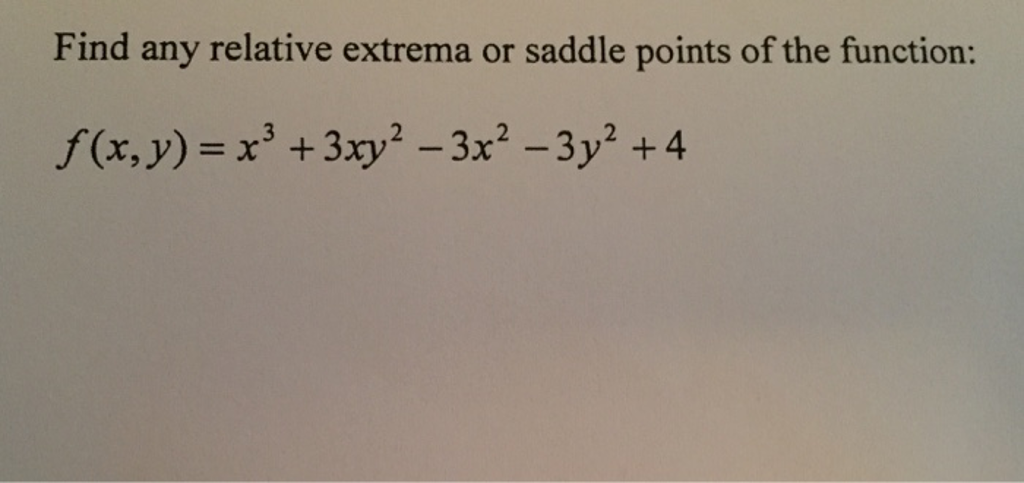 Solved Find any relative extrema or saddle points of the | Chegg.com