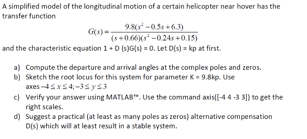 Solved A simplified model of the longitudinal motion of a | Chegg.com