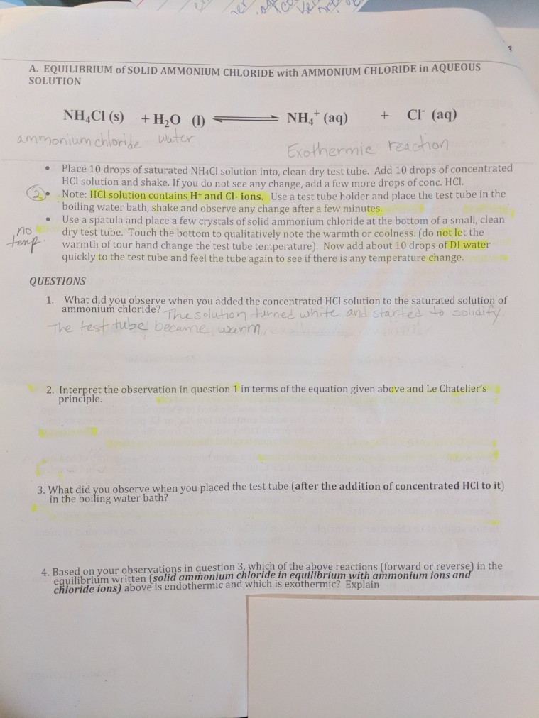 Solved A. EQUILIBRIUM of SOLID AMMONIUM CHLORIDE with | Chegg.com