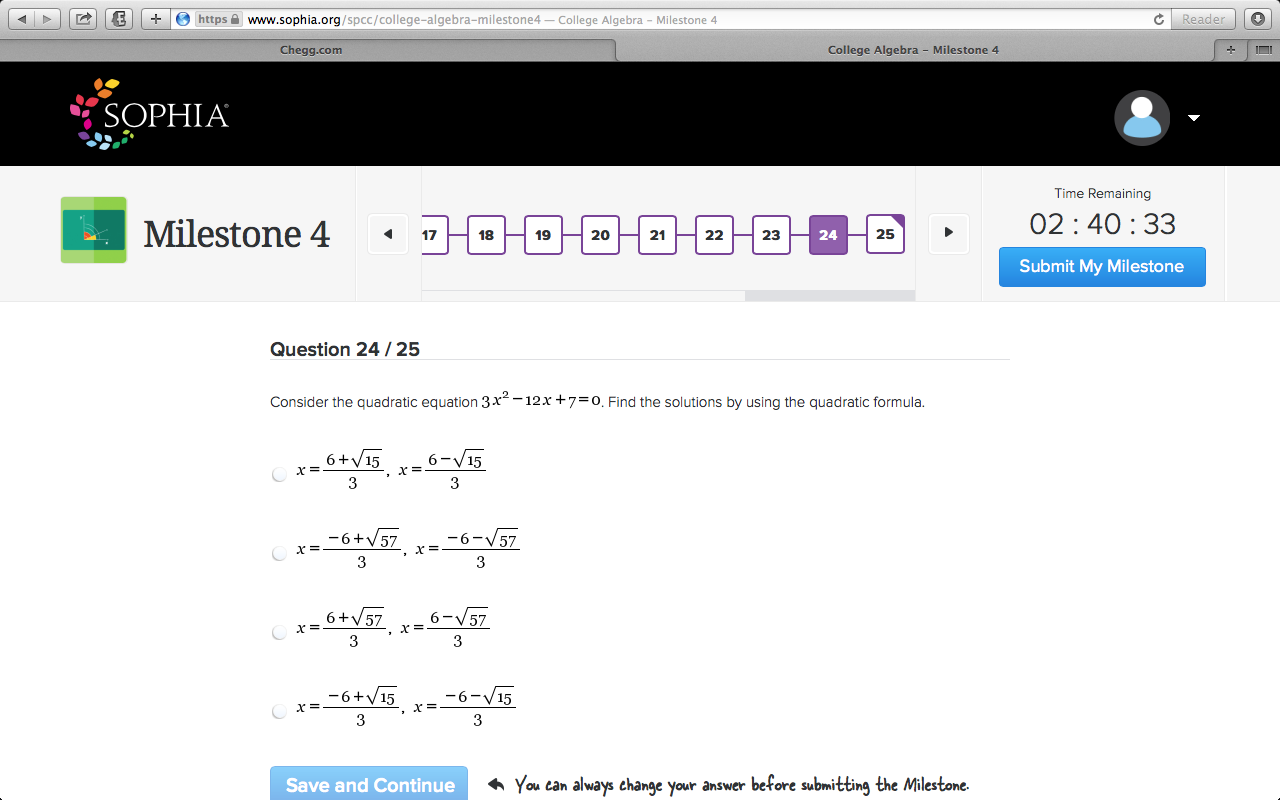Solved E 3 https www.sophia.org Algebra Milestone 4 | Chegg.com