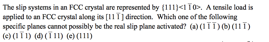 Solved The slip systems in an FCC crystal are represented by | Chegg.com