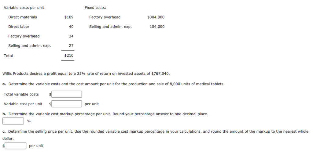 Solved The following is to be done using the "Variable Cost | Chegg.com