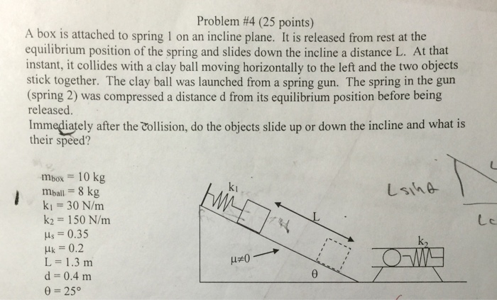 Solved A box is attached to spring 1 on an incline plane. It | Chegg.com