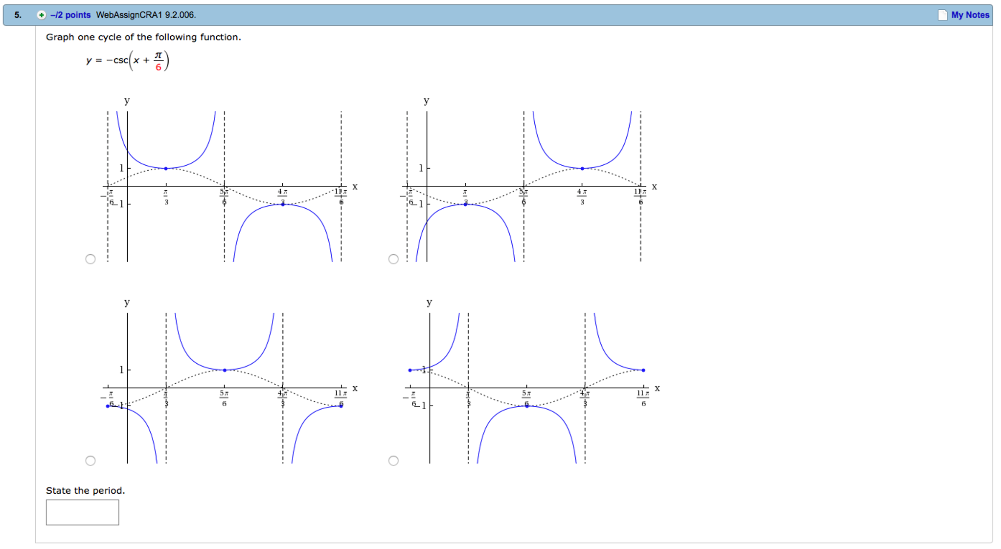 Solved Graph one cycle of the following function. y = - | Chegg.com