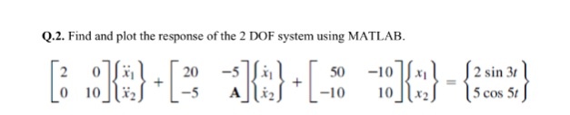 Solved Find and plot the response of the 2 DOF system using | Chegg.com