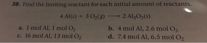 Solved Find the limiting reactant for each initial amount of | Chegg.com