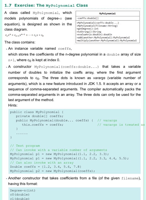 Solved 1.7 Exercise: The MyPolynomial Class A class called | Chegg.com