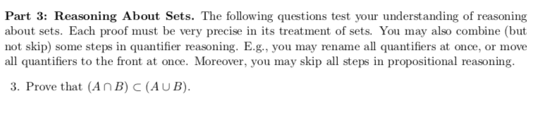 Solved Part 3: Reasoning About Sets. The following questions | Chegg.com