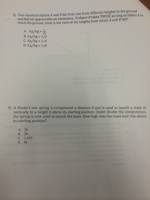 Solved 3 Two Identical Objects A And B Fall From Rest From 