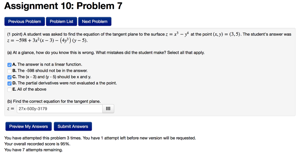 Solved Assignment 10 Problem 7 Previous Problem Problem 5845