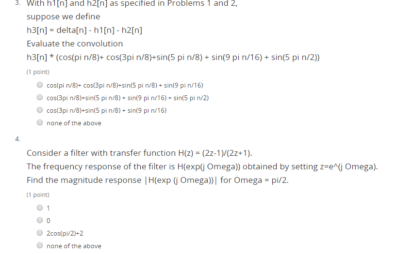 Solved With h1[n] and h2[n] as specified in problems 1 and | Chegg.com