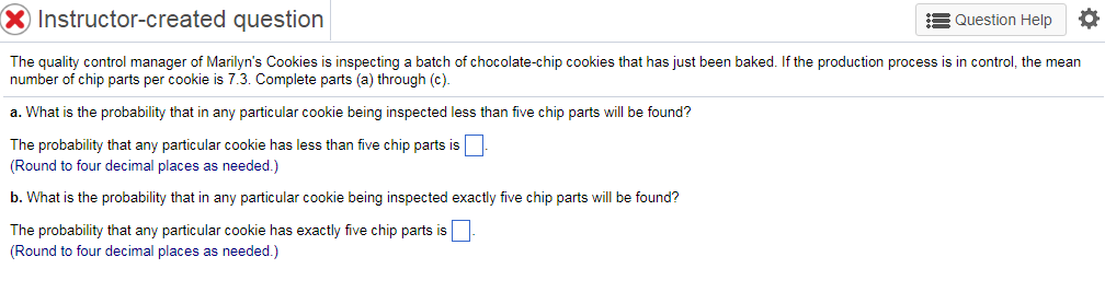 Solved Instructor-created question Question Help The quality | Chegg.com