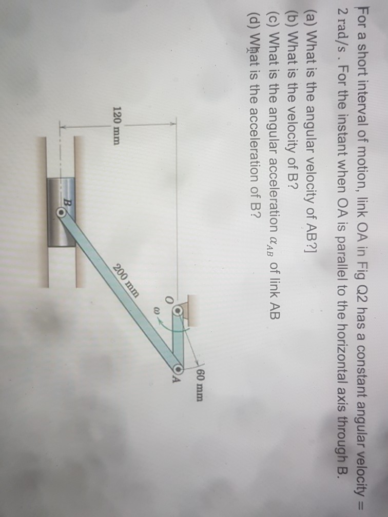 Solved For a short interval of motion, link OA in Fig Q2 has | Chegg.com