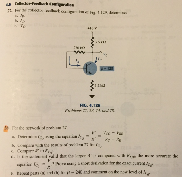4.6 Collector-Feedback Configuration 27. For the | Chegg.com
