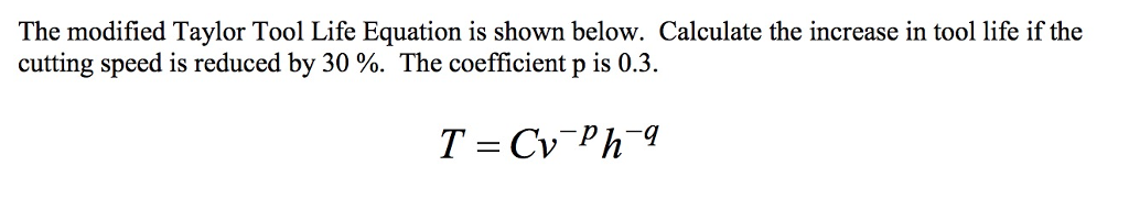 Solved The modified Taylor Tool Life Equation is shown | Chegg.com