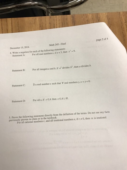 Solved Write A Negation For Each Of The Following