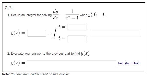 Solved Set up an integral for solving dy/dx = 1/x^2 - 1 when | Chegg.com