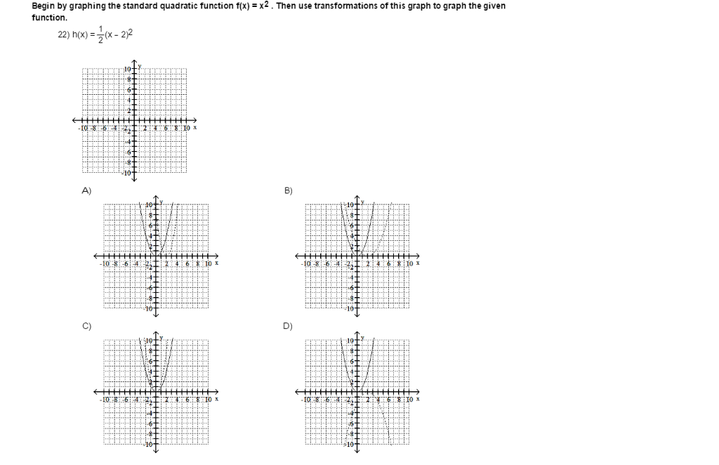 Solved Begin by graphing the standard quadratic function | Chegg.com Solved Begin by graphing the standard quadratic function | Chegg.com